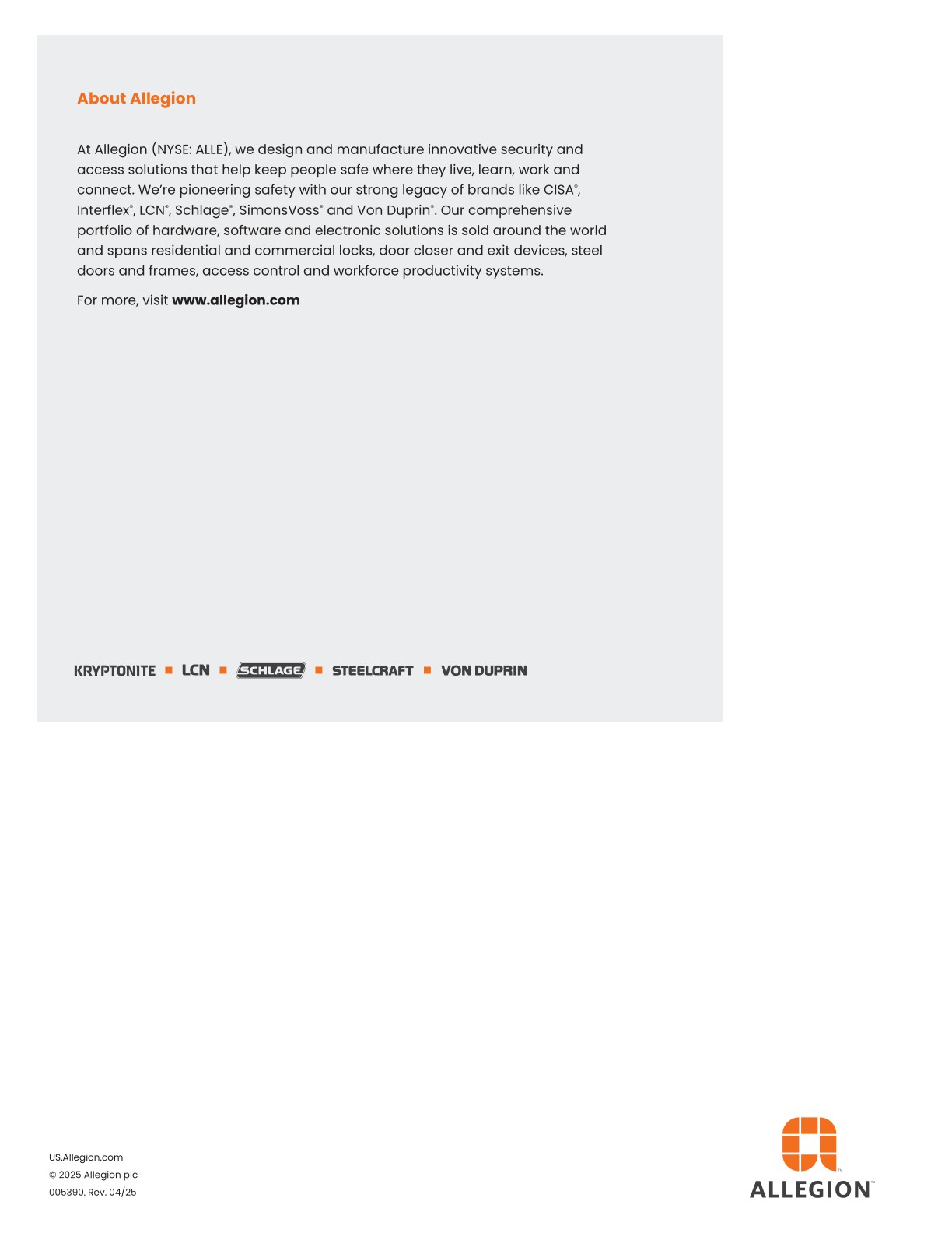 Allegion EAC Catalog