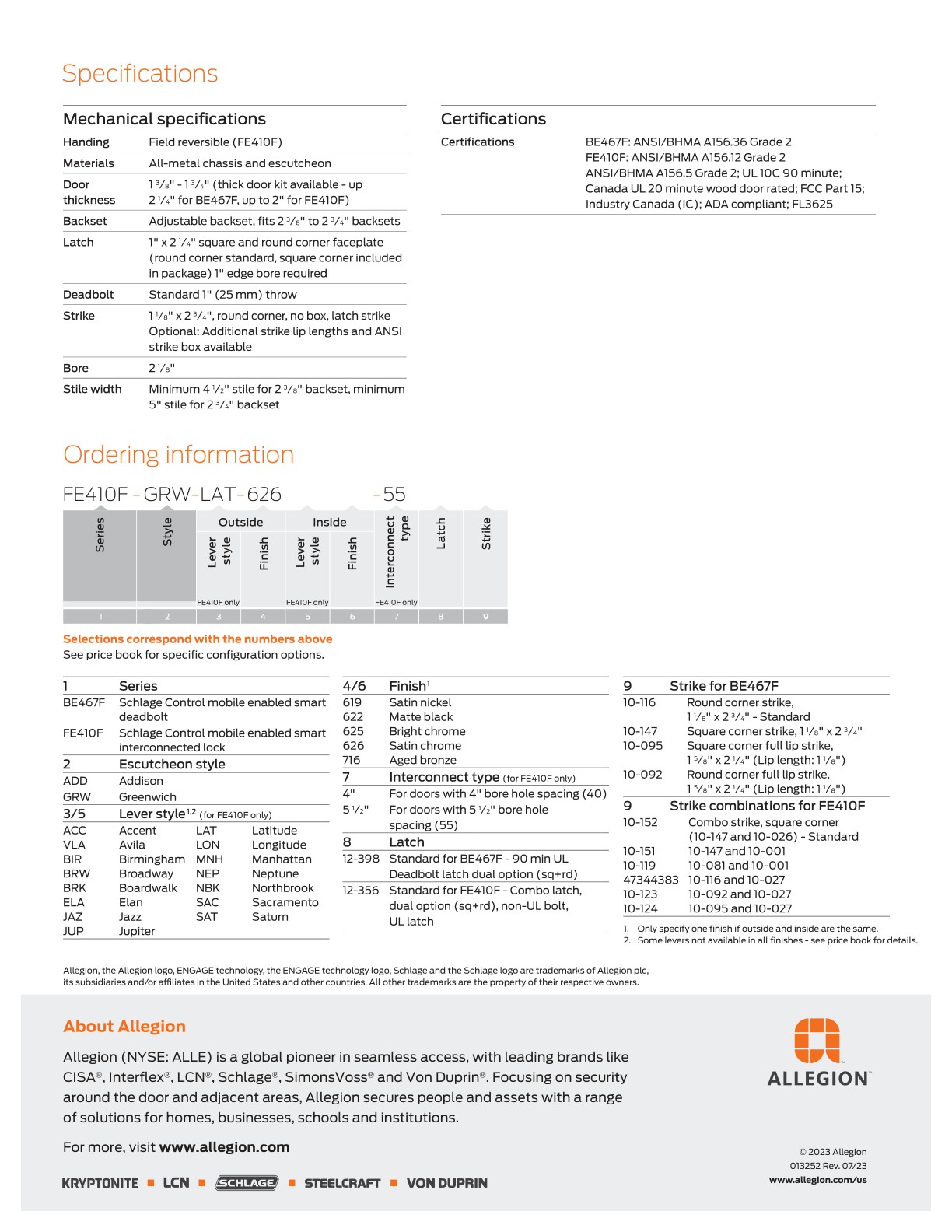 Allegion EAC Catalog