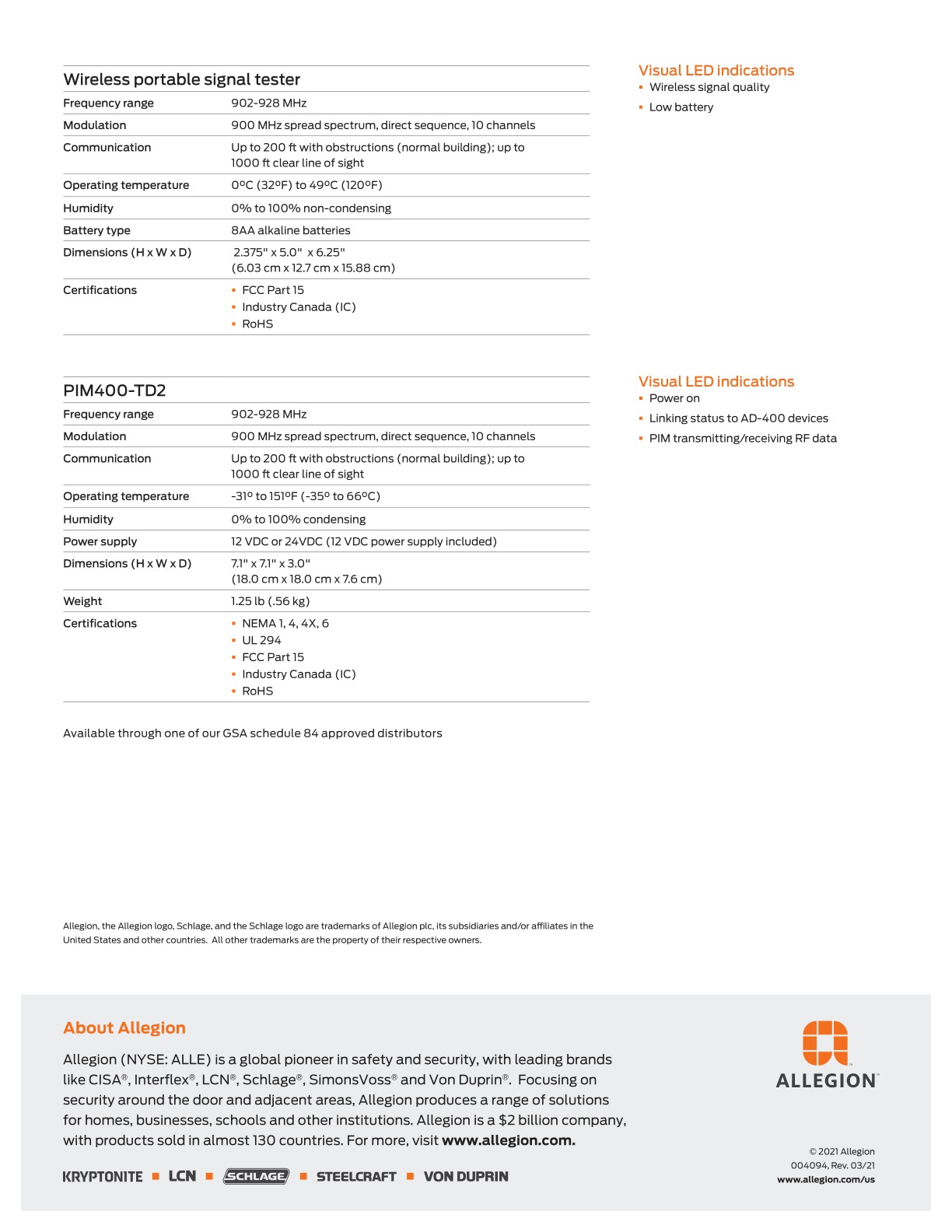 Allegion EAC Catalog