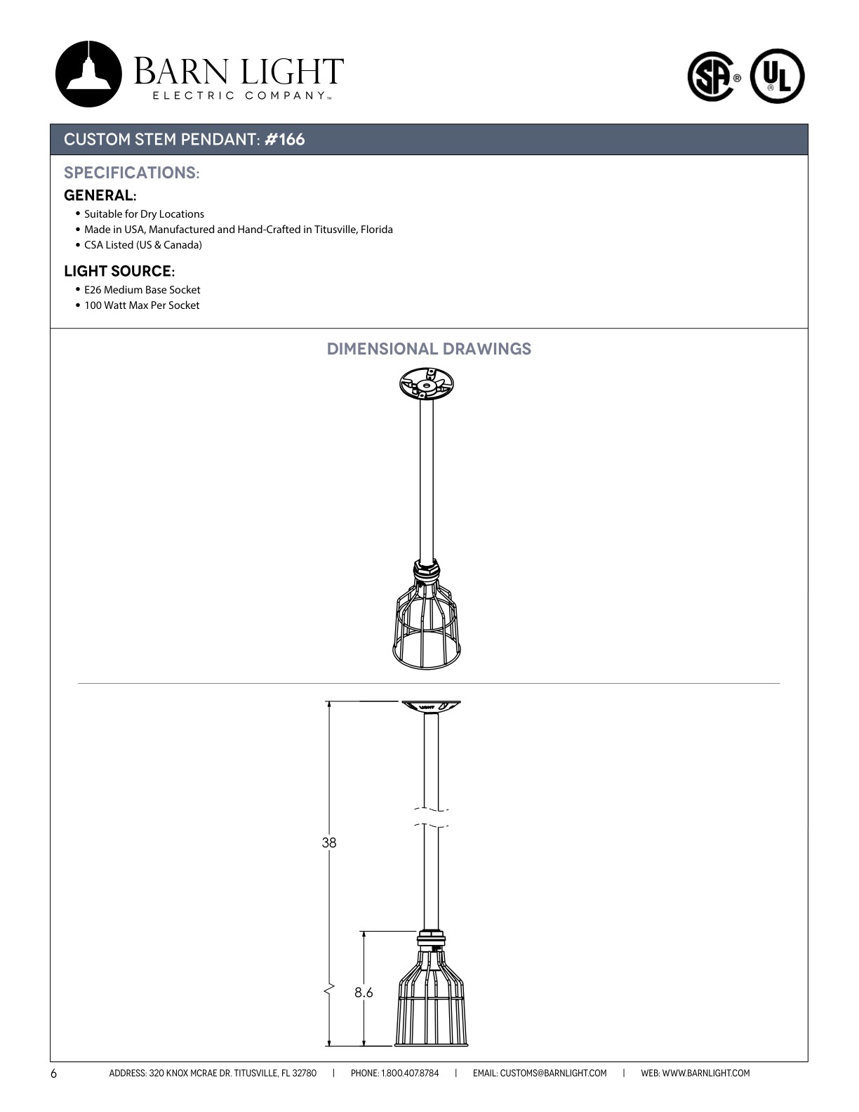 Barn Light Electric Custom Stem and Flush Mount Catalog - Rev 01.23.19