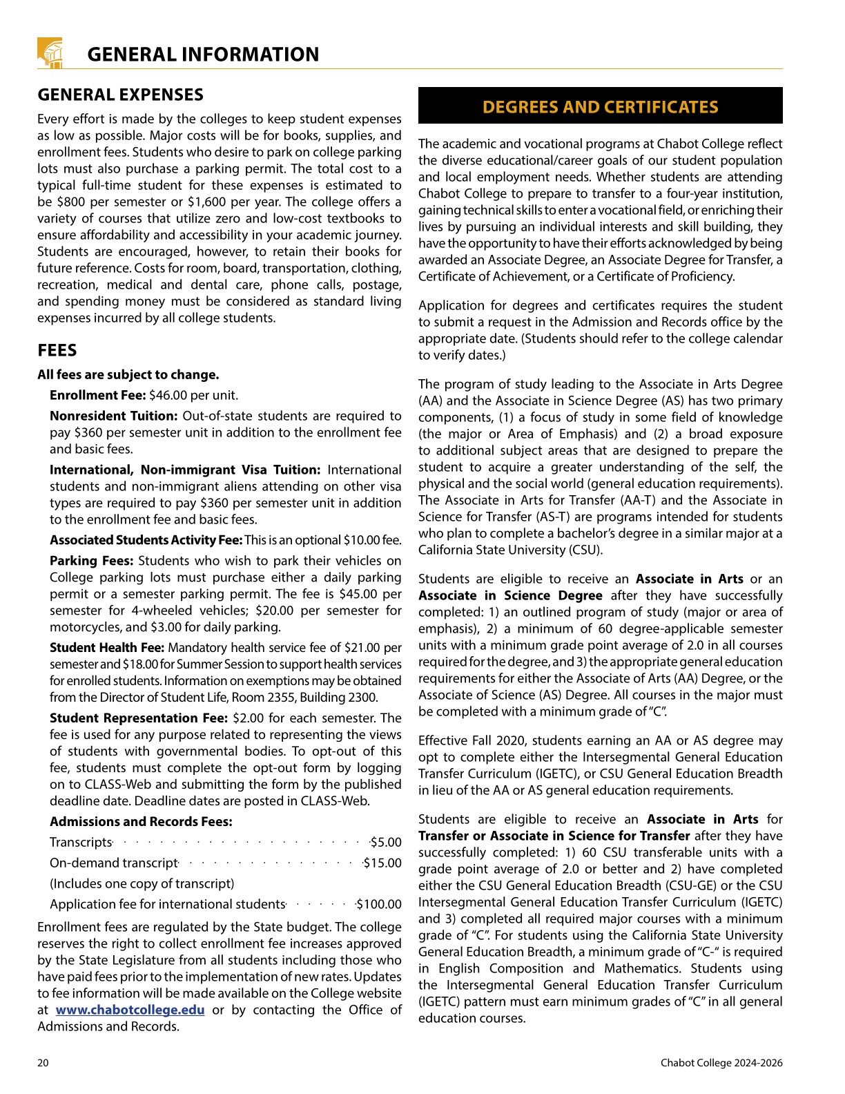 2024-2026 Chabot College Catalog