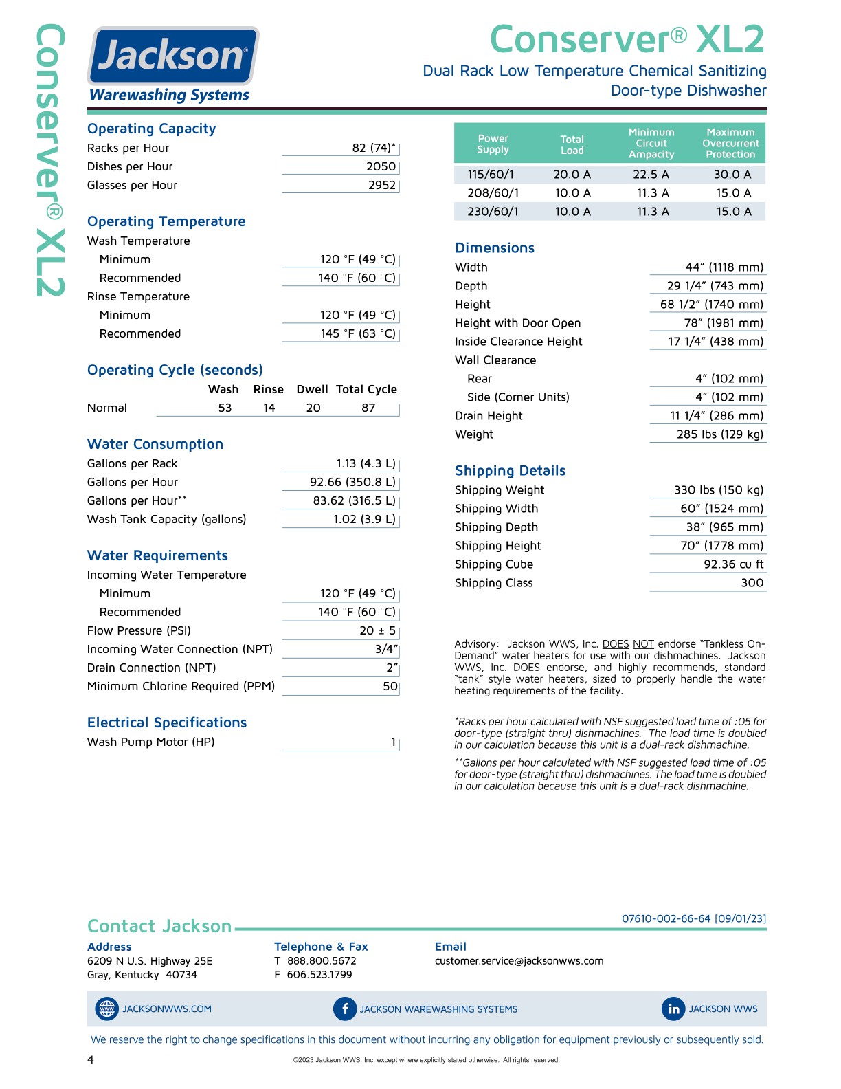 Conserver XL2 Spec Sheet
