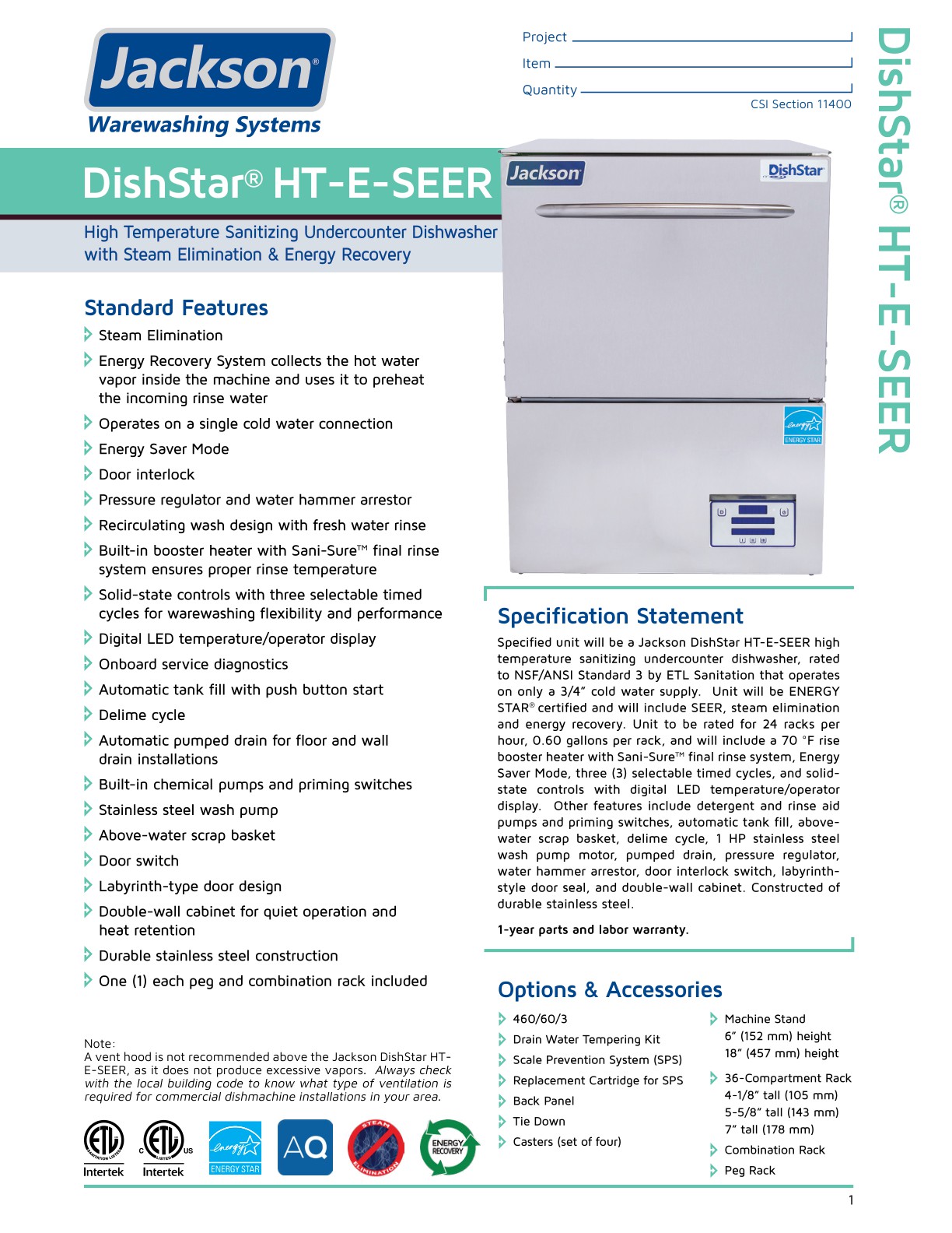 DishStar HT-E-SEER Spec Sheet