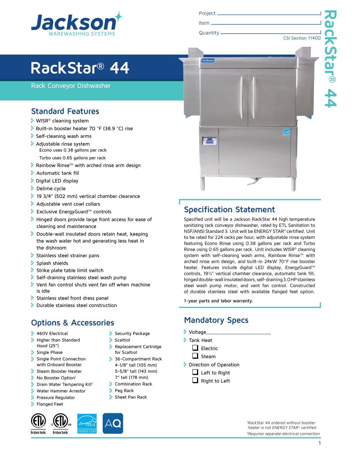 RackStar 44 Spec Sheet