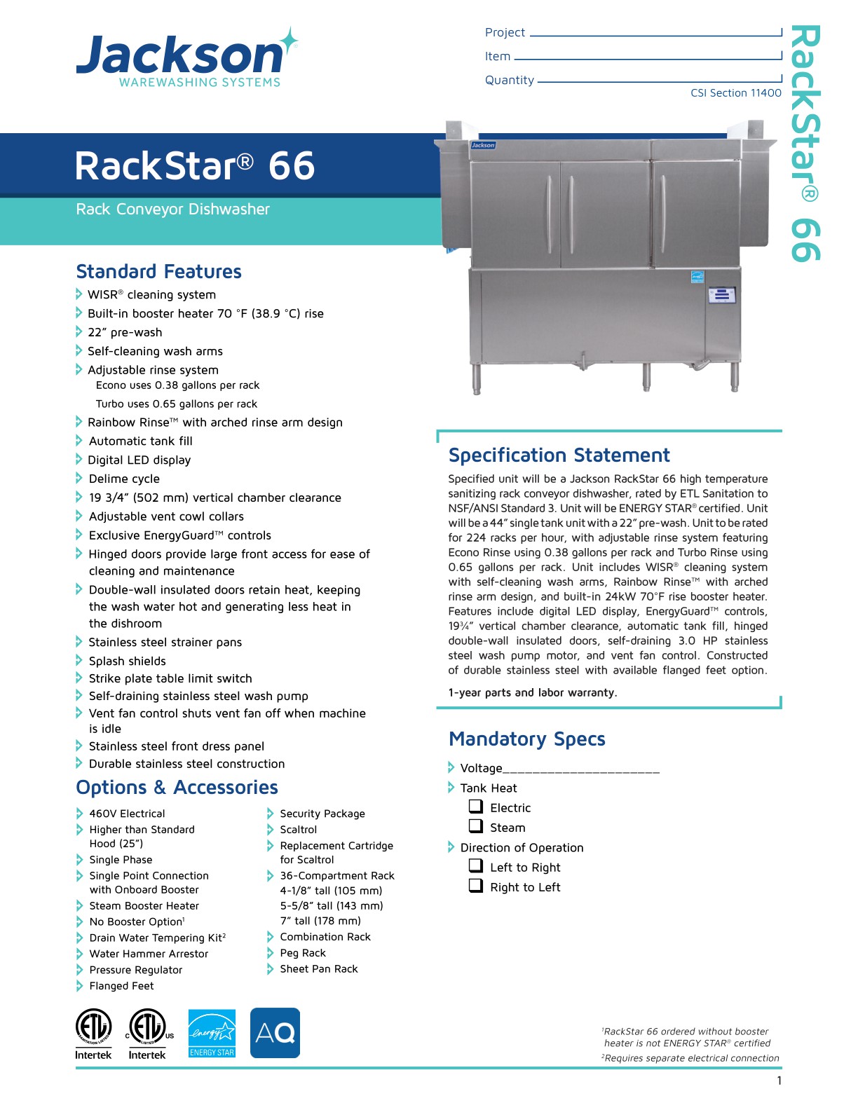 RackStar 66 Spec Sheet