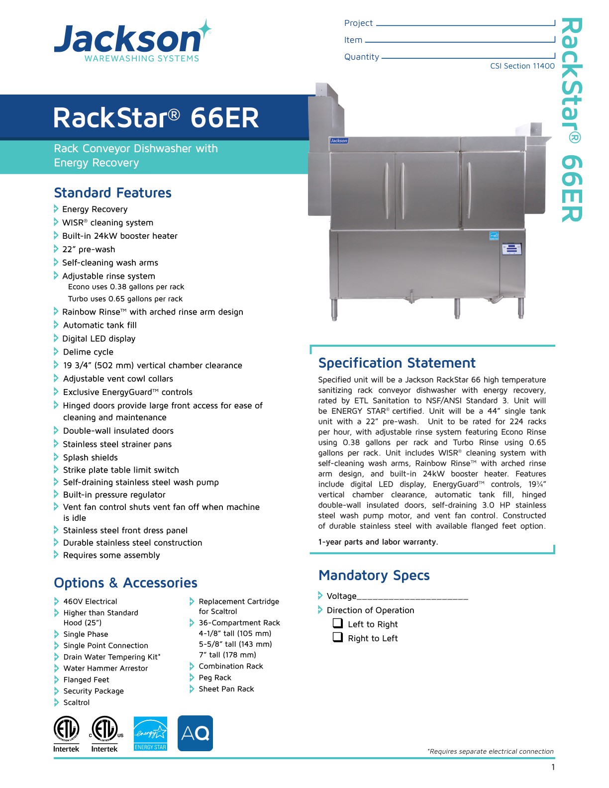 RackStar 66ER Spec Sheet