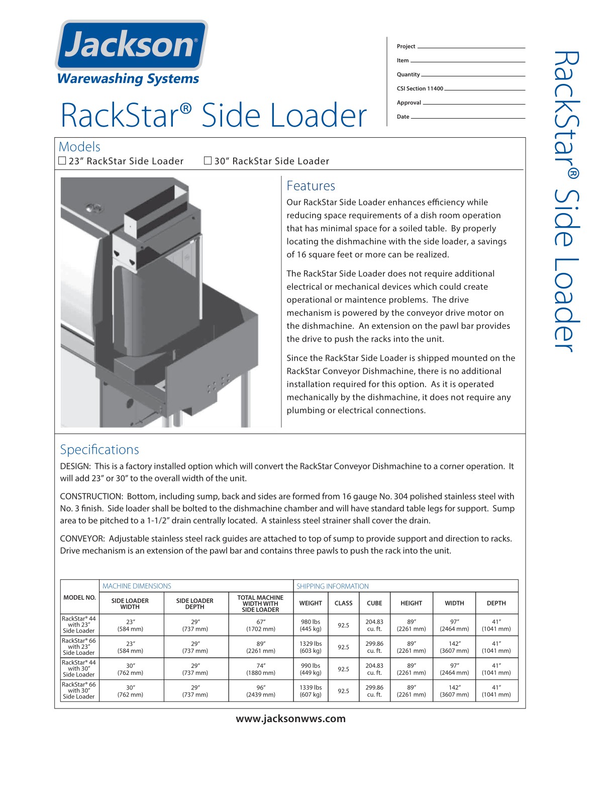 RackStar Side Loader Spec Sheet