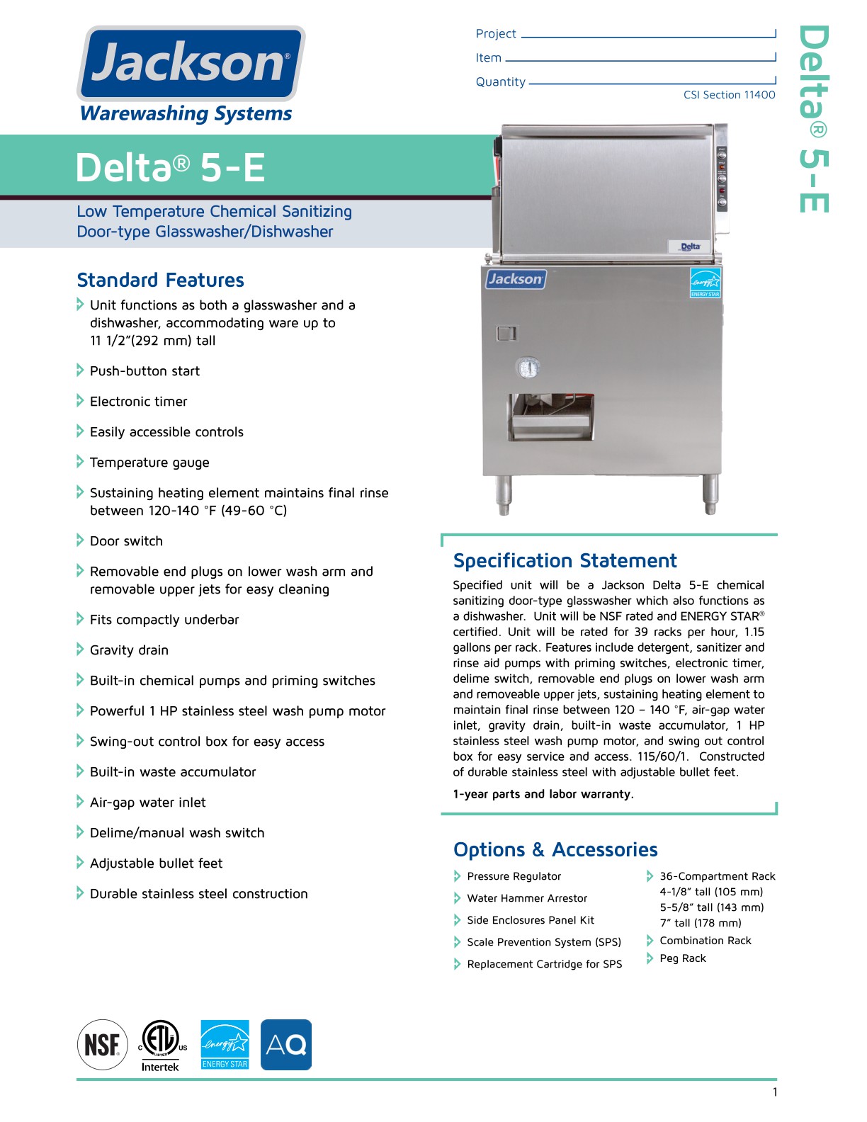 Delta 5-E Spec Sheet