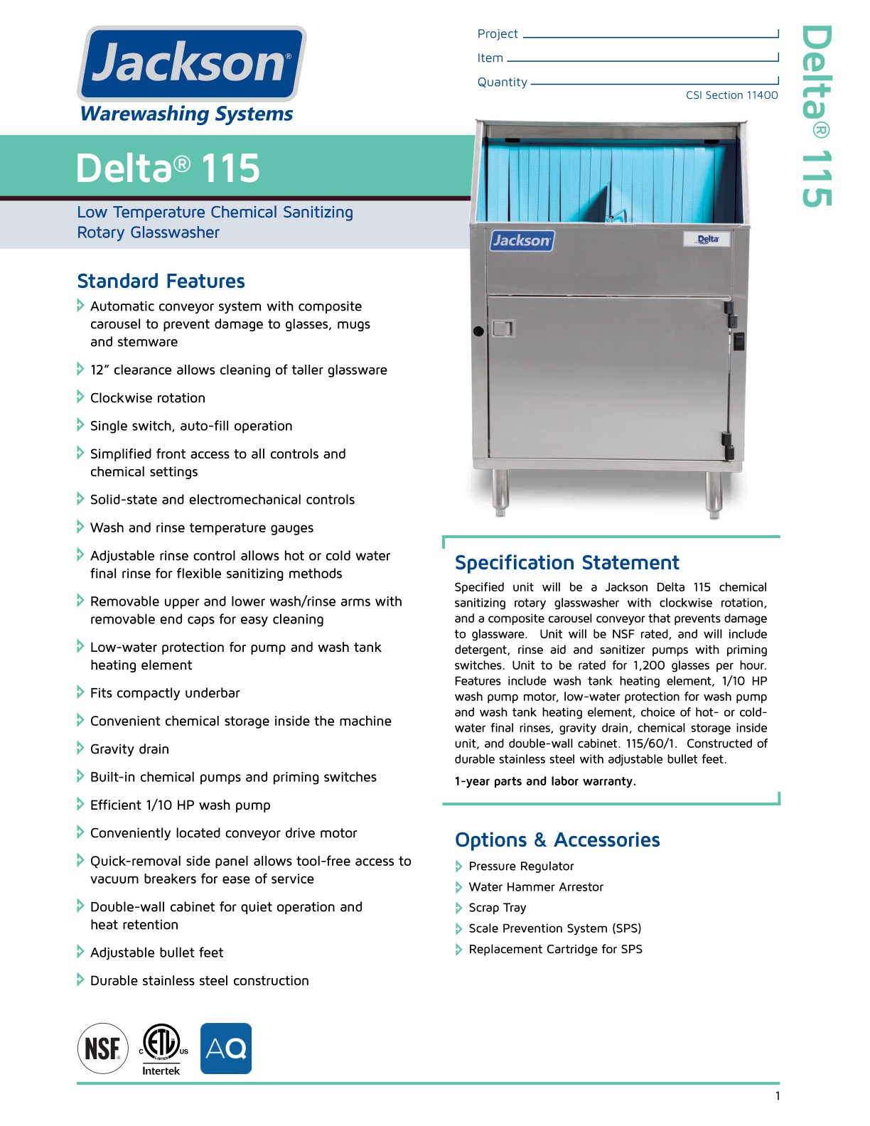 Delta 115 Spec Sheet