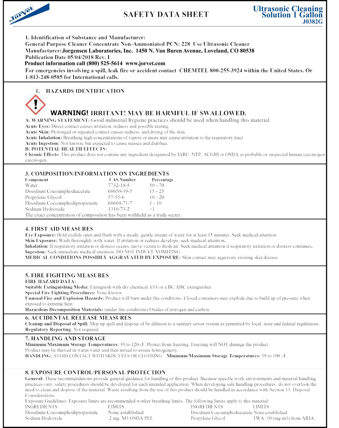 Non-Ammoniated General Cleaning Solution – SDSJ0382g