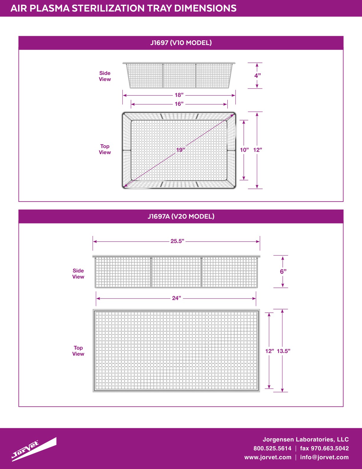 J1697 Sterilization Trays Dimensions for J1697 Product