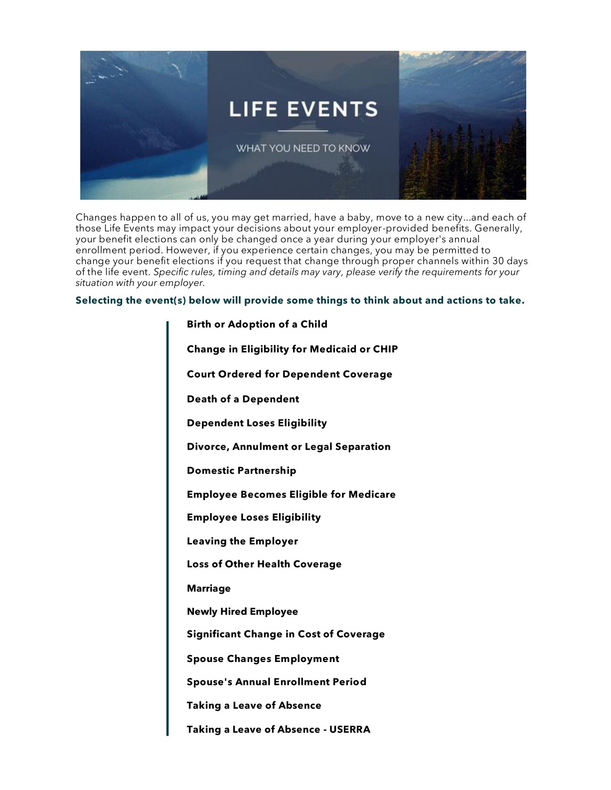 MNA Qualifying Life Events Overview