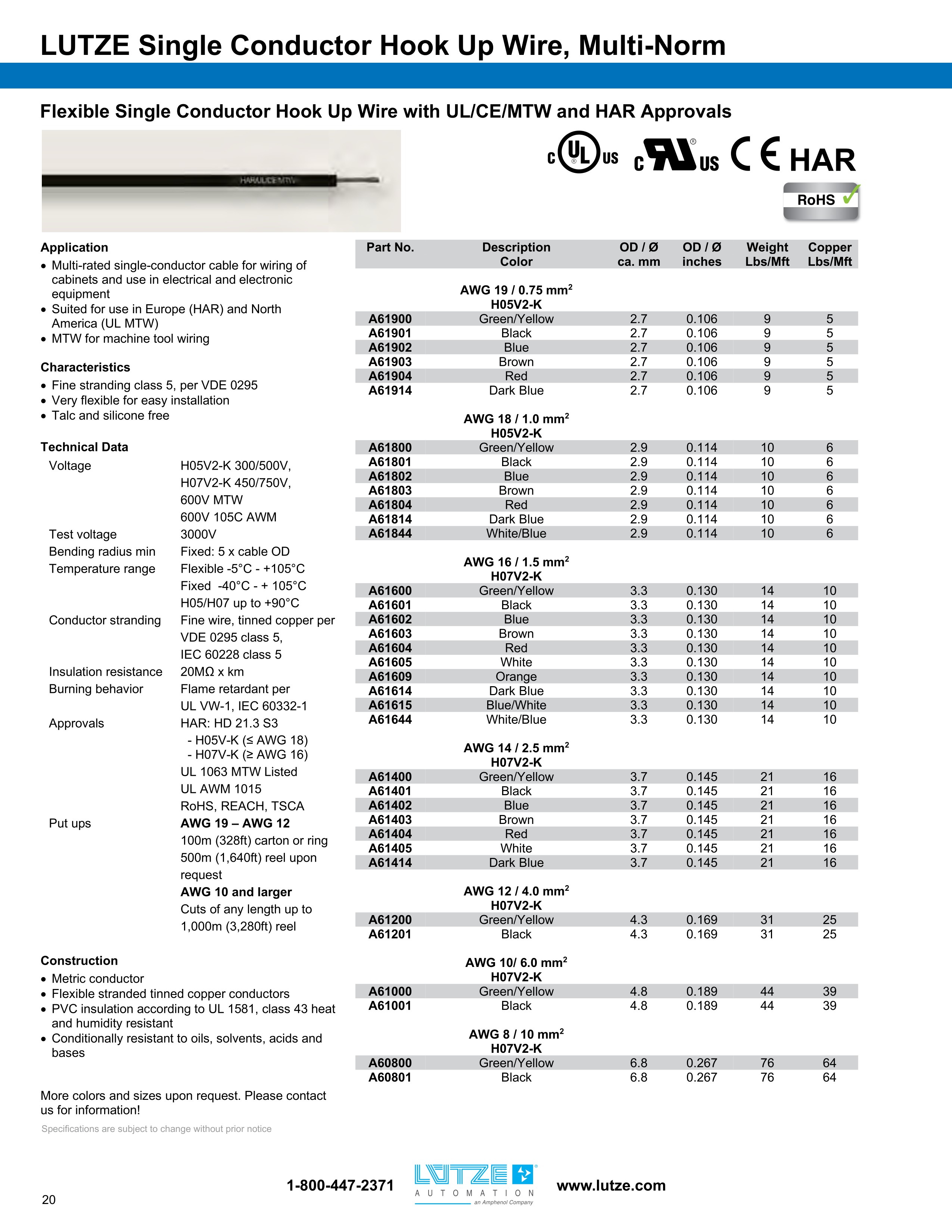 LUTZE Cable Solutions Catalog for Industrial Automation
