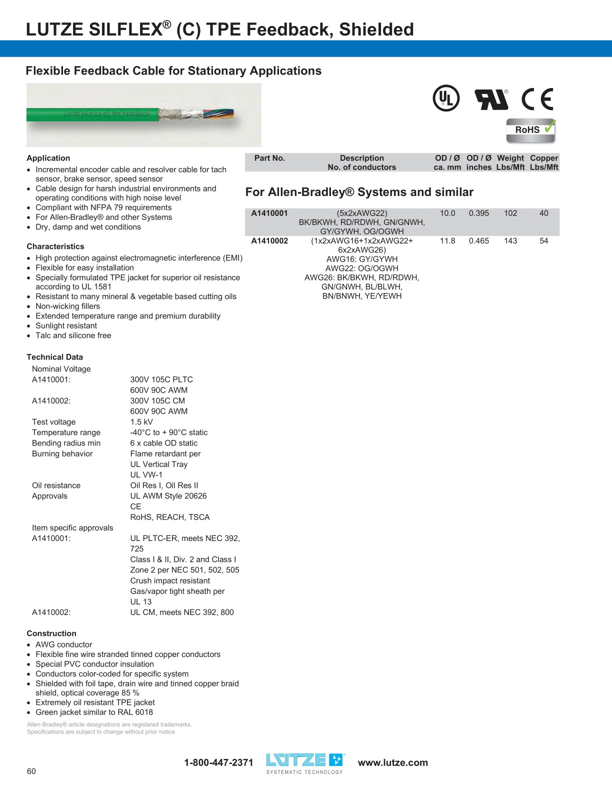 LUTZE Cable Solutions Catalog for Industrial Automation