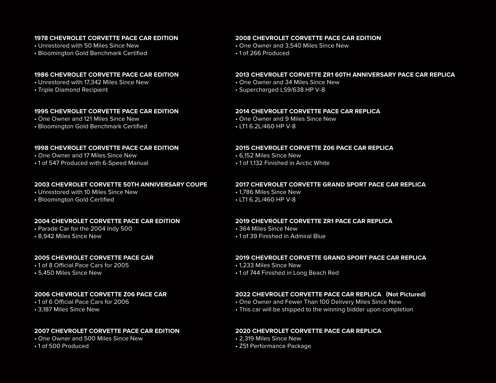 The Dr. Richard Foster Corvette Pace Car Collection Booklet