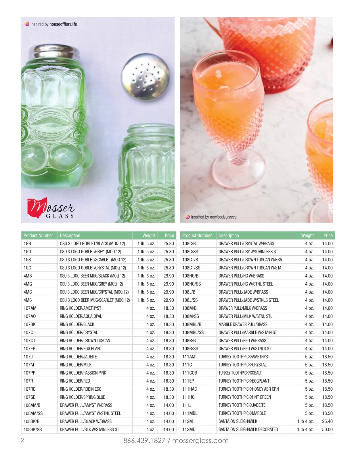 2024 Mosser Glass Retail Price List