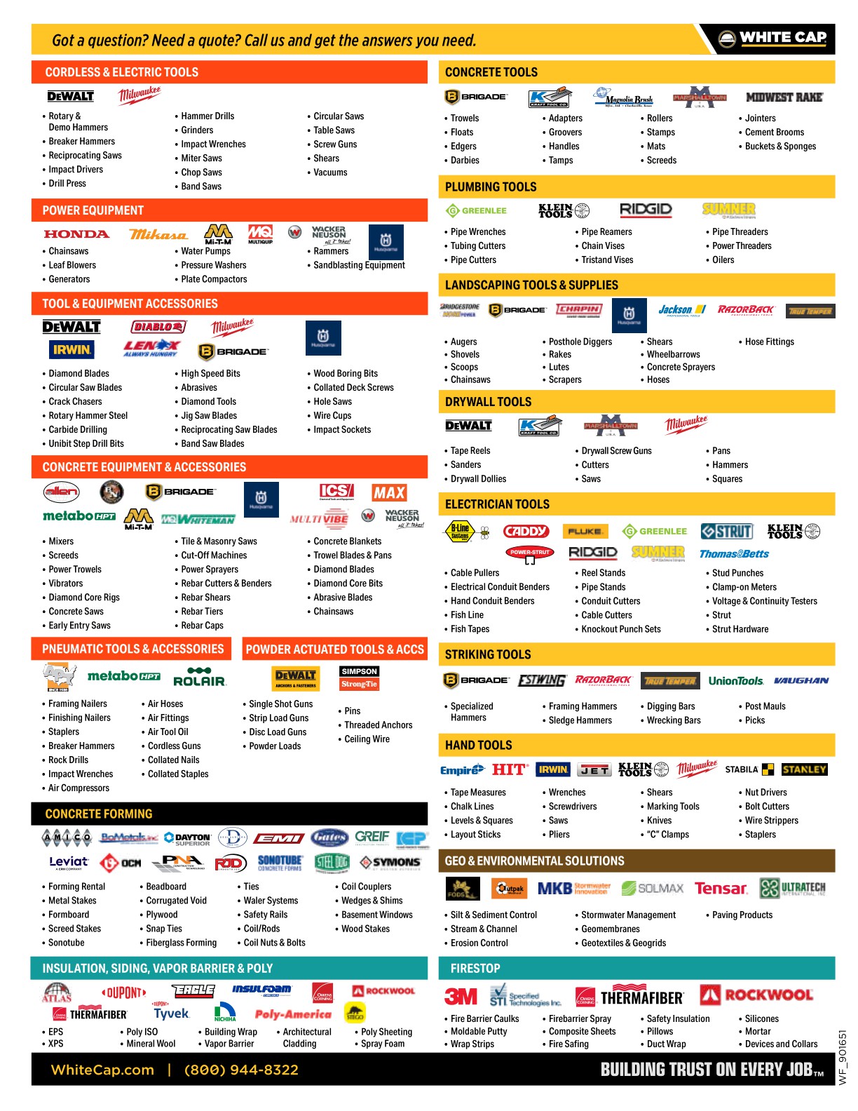 White Cap Full Line Card